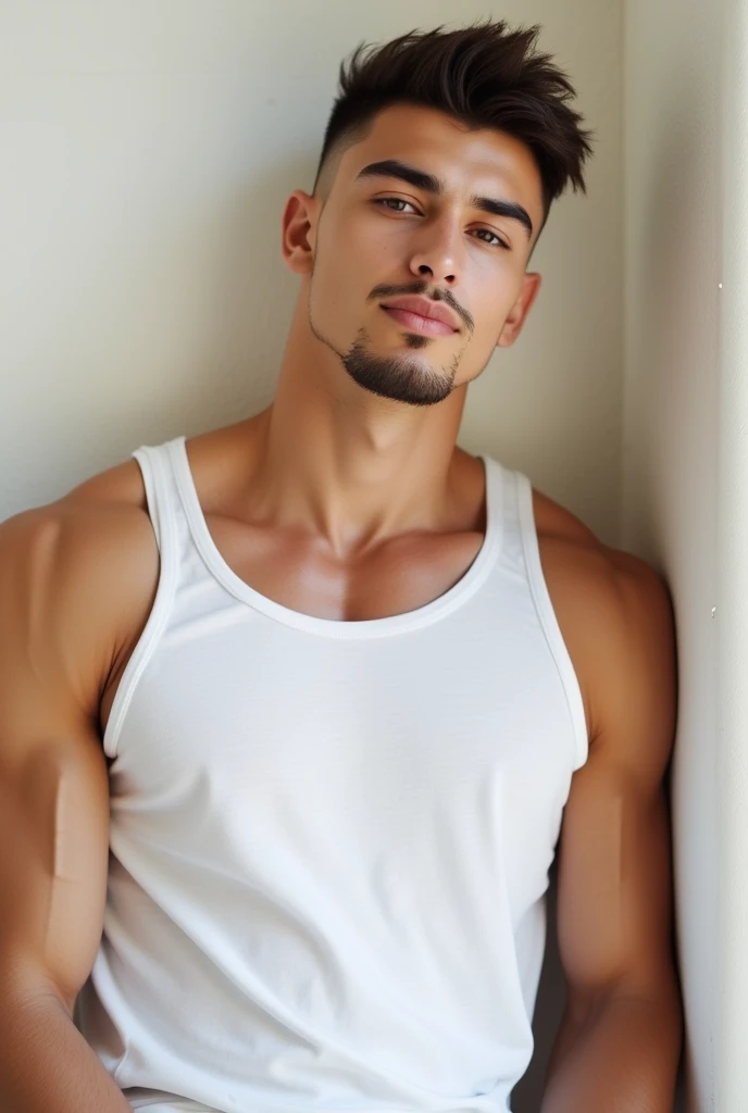 A young white man with a short and modern goatee, shirtless - SeaArt AI