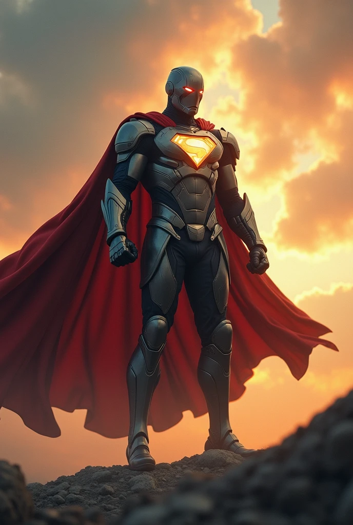 The figure of a man returned to its epic and armored form, his cape ...