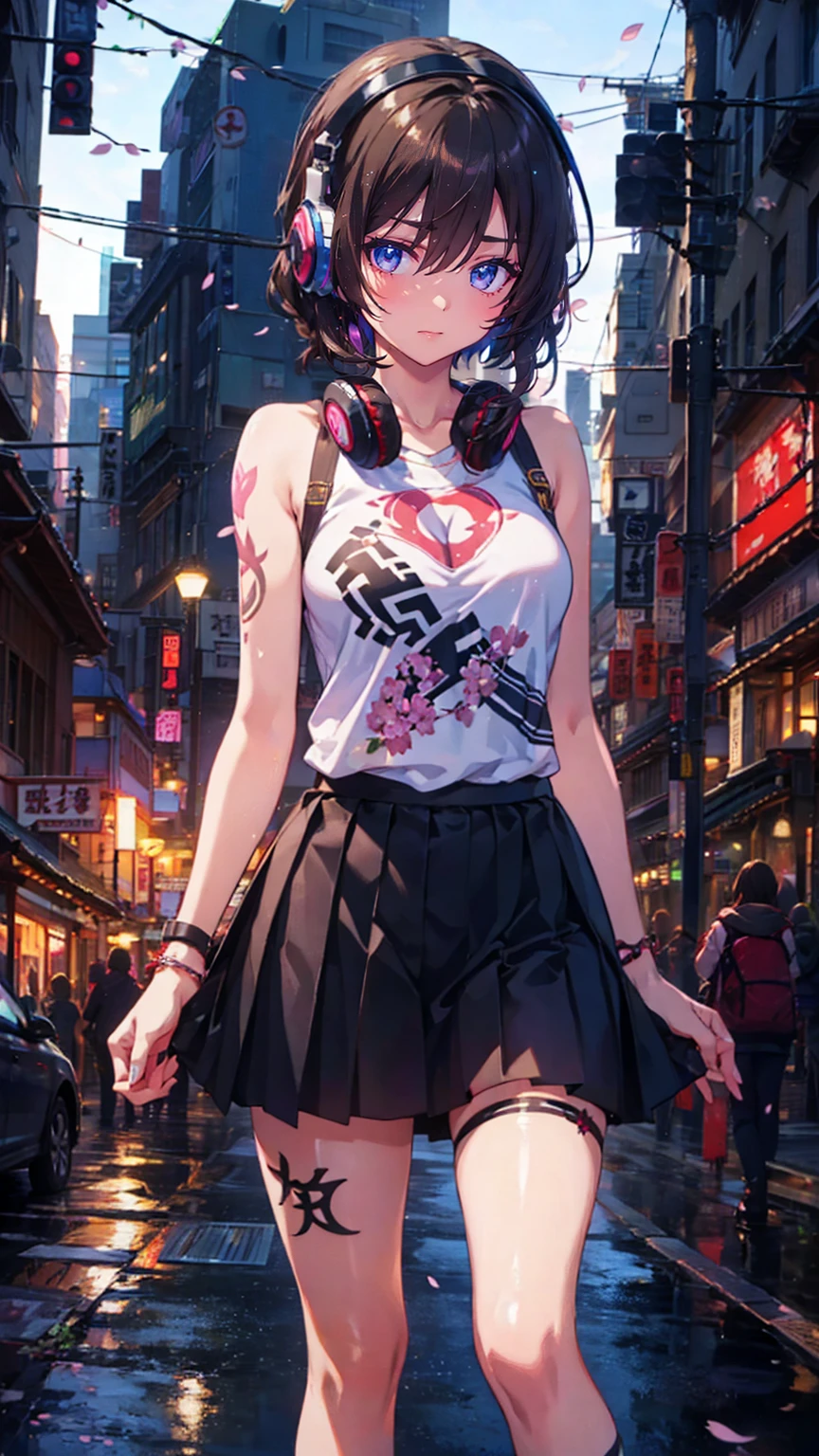 sparrow , dark-haired girl , , black skirt , Medium haired with - SeaArt AI