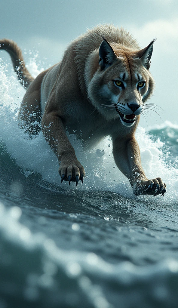 A real puma with a human-like wolf body sitting on it is cutting ...