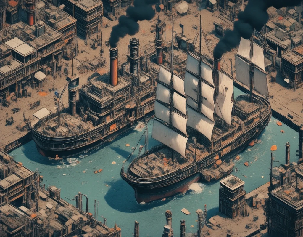 Sometric graphics, sailing ships, steam ships, steampunk - SeaArt AI