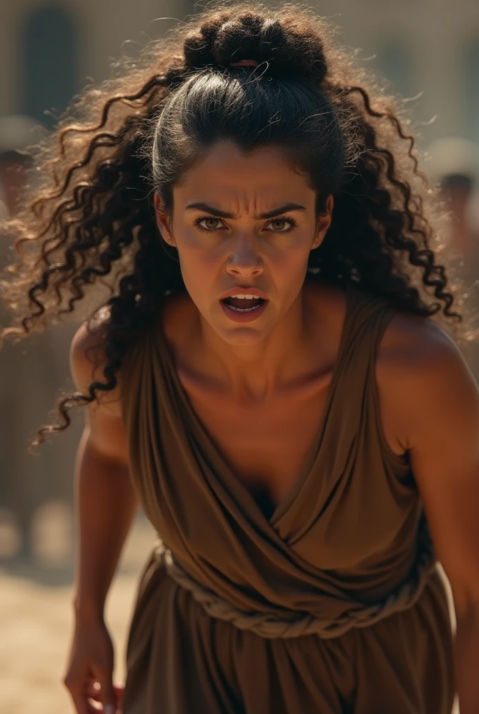 Roman woman with a hair with curly hair in the shape of a ponytail ...