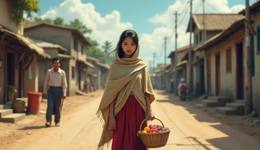 A poor and beautiful 25 year old beautiful lady is standing on the road ...