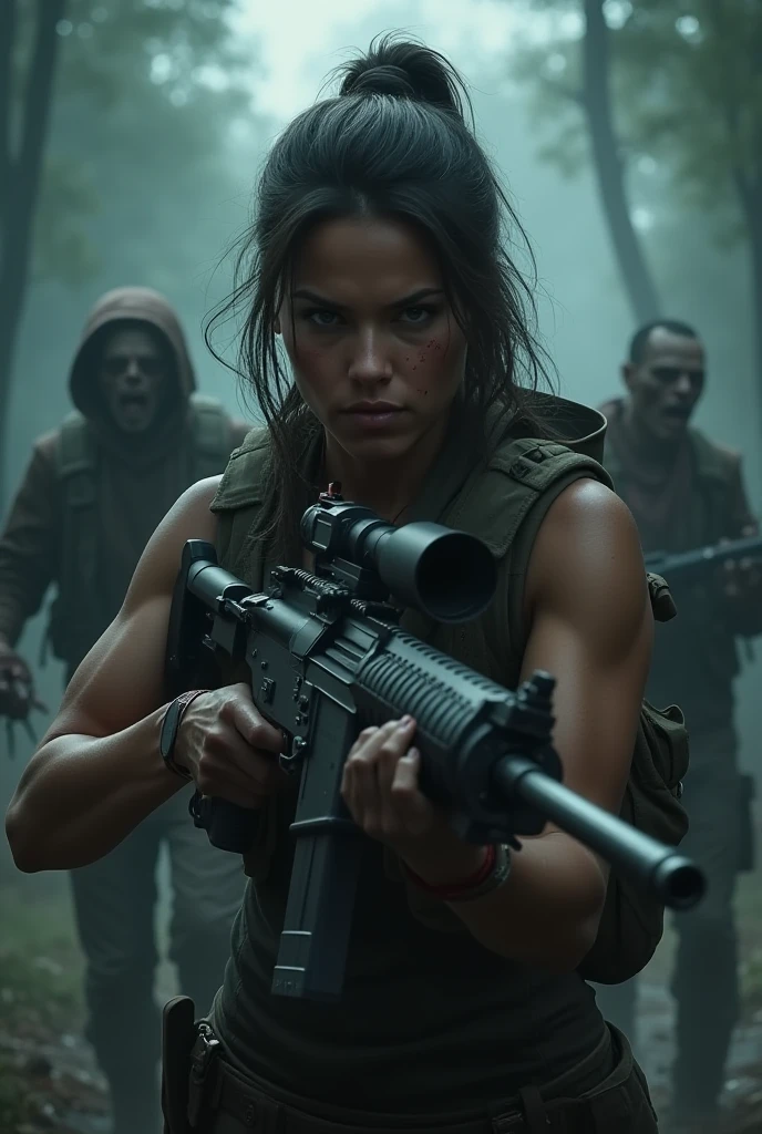 Now make the female character realistic, running away from various ...
