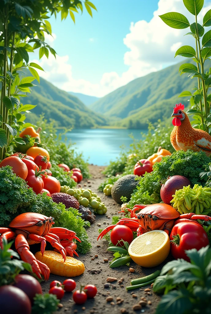 Grow foods (crab, chicken, fish, beans) - SeaArt AI