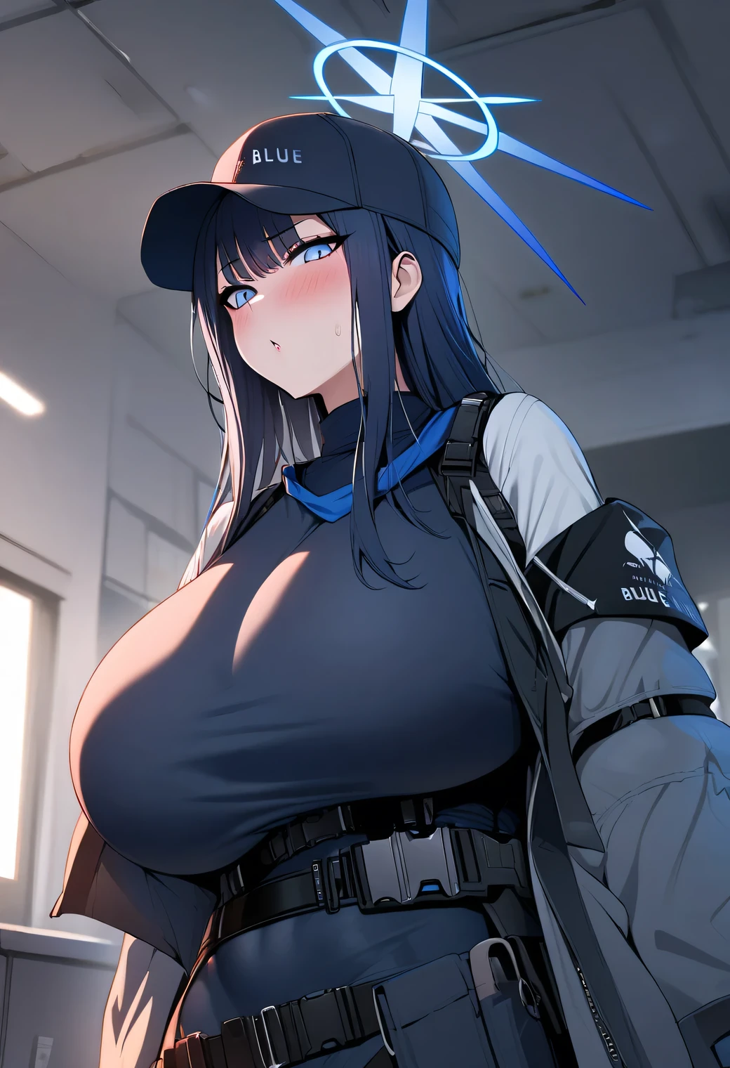 Anime girl with blue hair and a baseball cap holding a cell phone（saori ...