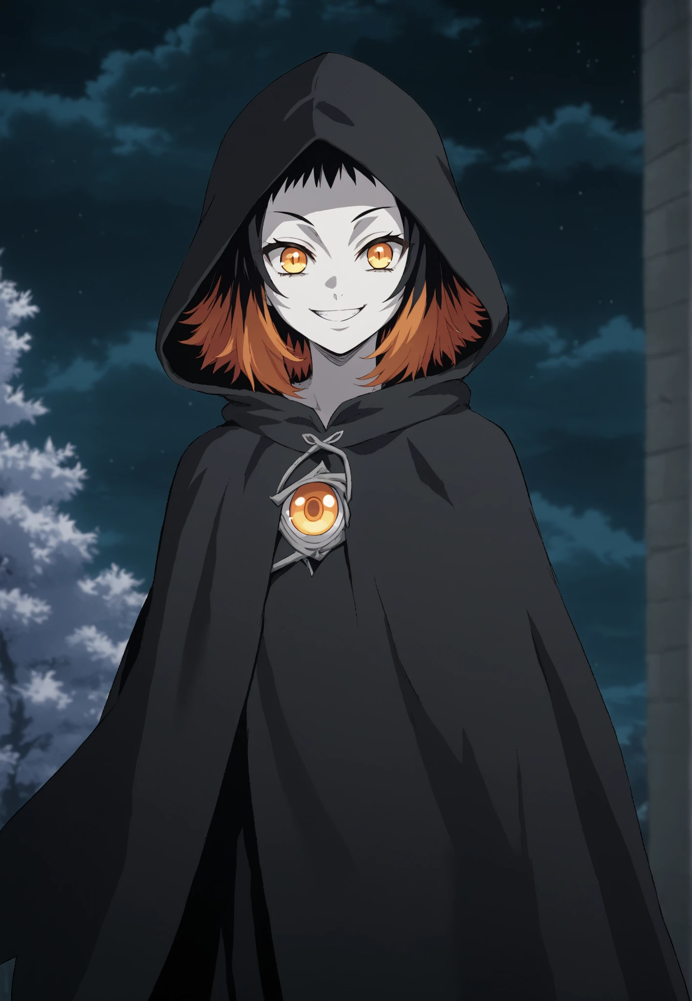 Susamaru, orange eyes, pale skin, 1girl, solo, smile, multicolored hair ...