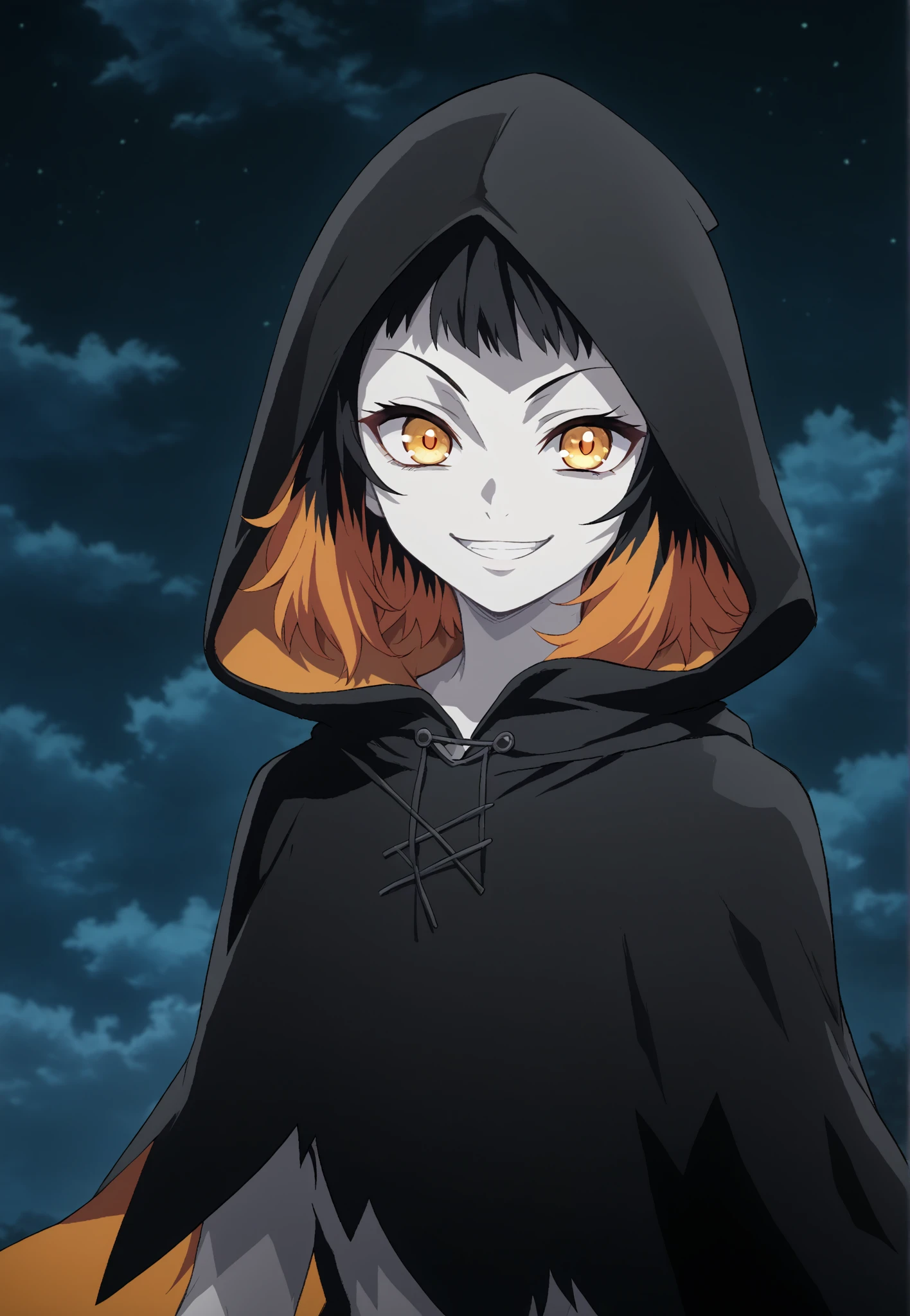 Susamaru, orange eyes, pale skin, 1girl, solo, smile, multicolored hair ...