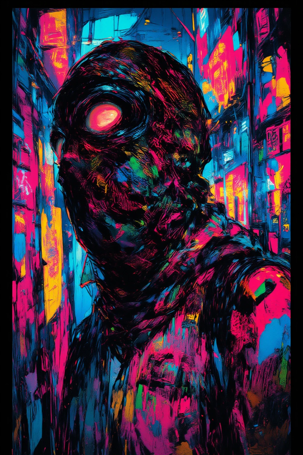 Spiritual art of a man graffiti artist at night in Tokyo, Graffiti on ...