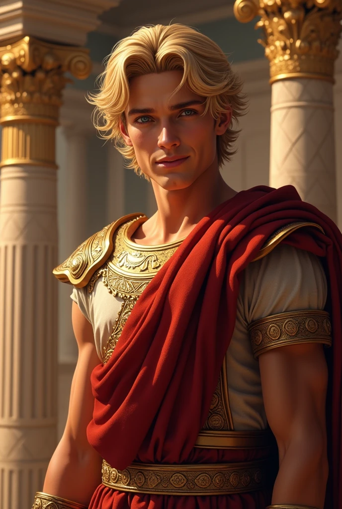 Young greek king, male, young, blond, long hair, clean shaven - SeaArt AI