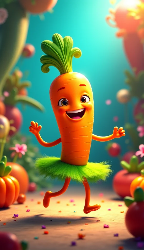" Carrot with legs and arms , wearing a green tutu , dancing on a ...