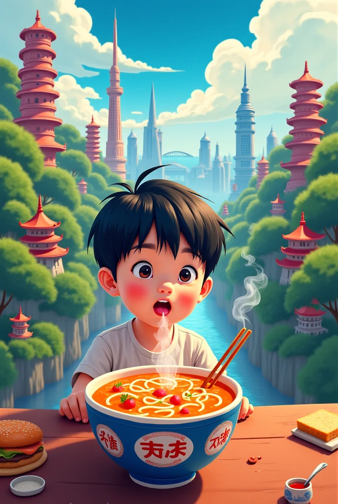 Make an animated poster about instant soup , that contains elements ...