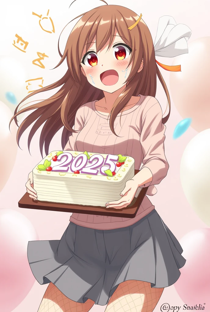 An anime tyanka with red eyes and brown hair in fishnet stockings in a ...