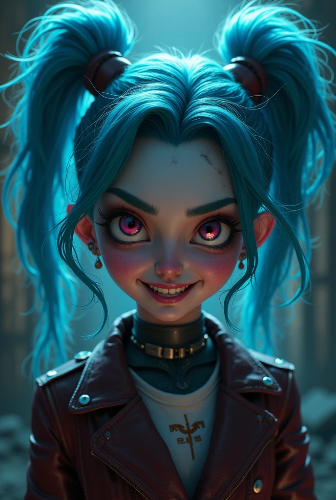 Imagine a portrait of the character Jinx from the Netflix and Riot ...