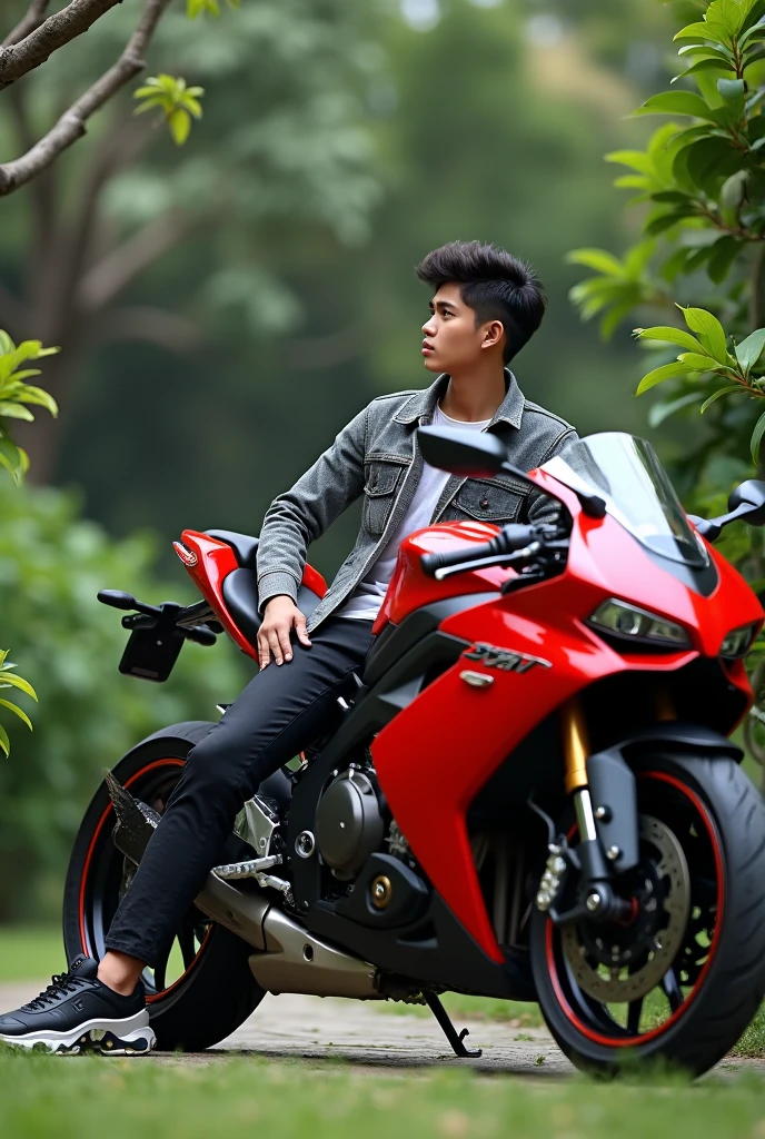 Make a young Indonesian , wear a printed ash jacket " dhejo - SeaArt AI