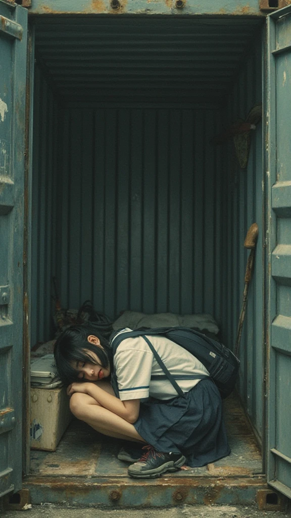 High school girl napped in a container - SeaArt AI