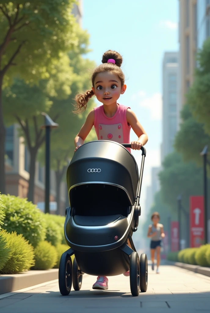 Girl runs with an audi stroller - SeaArt AI