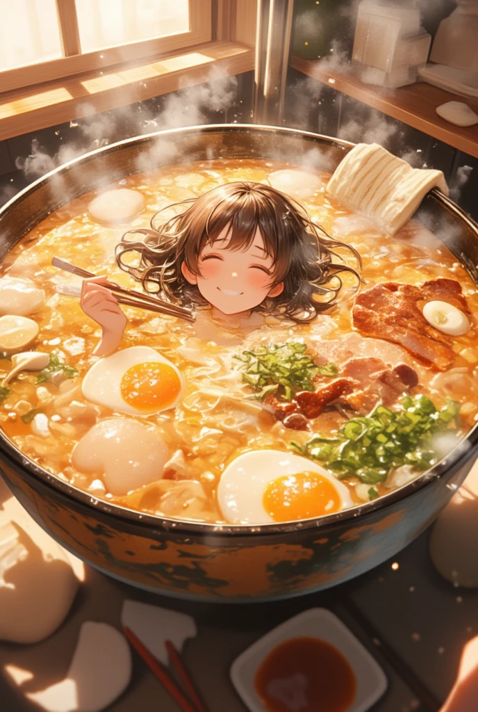 (Masterpiece, BestQuality:1.2),A cute anime-style girl soaking in a ...