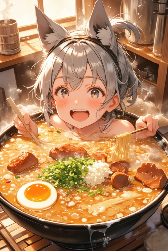 (Masterpiece, BestQuality:1.2),A cute anime-style girl soaking in a ...