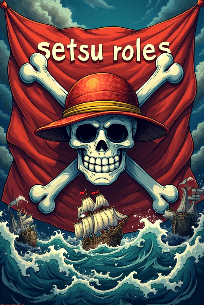 Give me a jolly Roger banner from one piece and put "SETSU ROLES ...