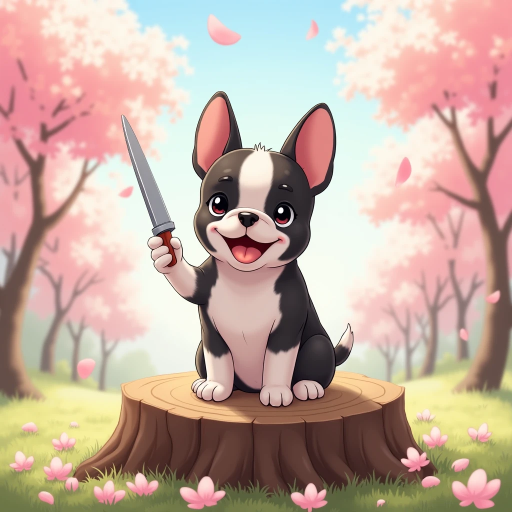 cute anime、(Dog breed ) French bulldog(Black and White)、(Scalpel ...