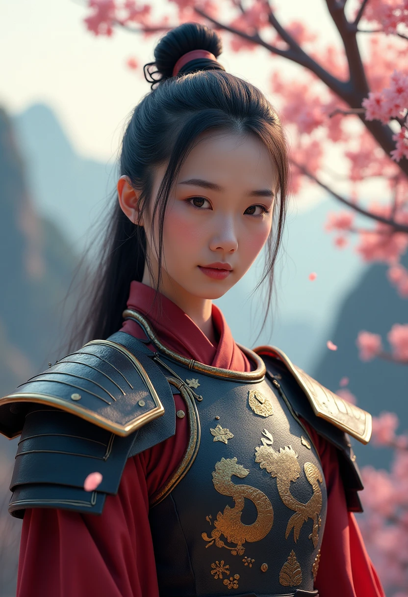 Realistic, HDR, 4K, female soldier has delicate yet strong features ...