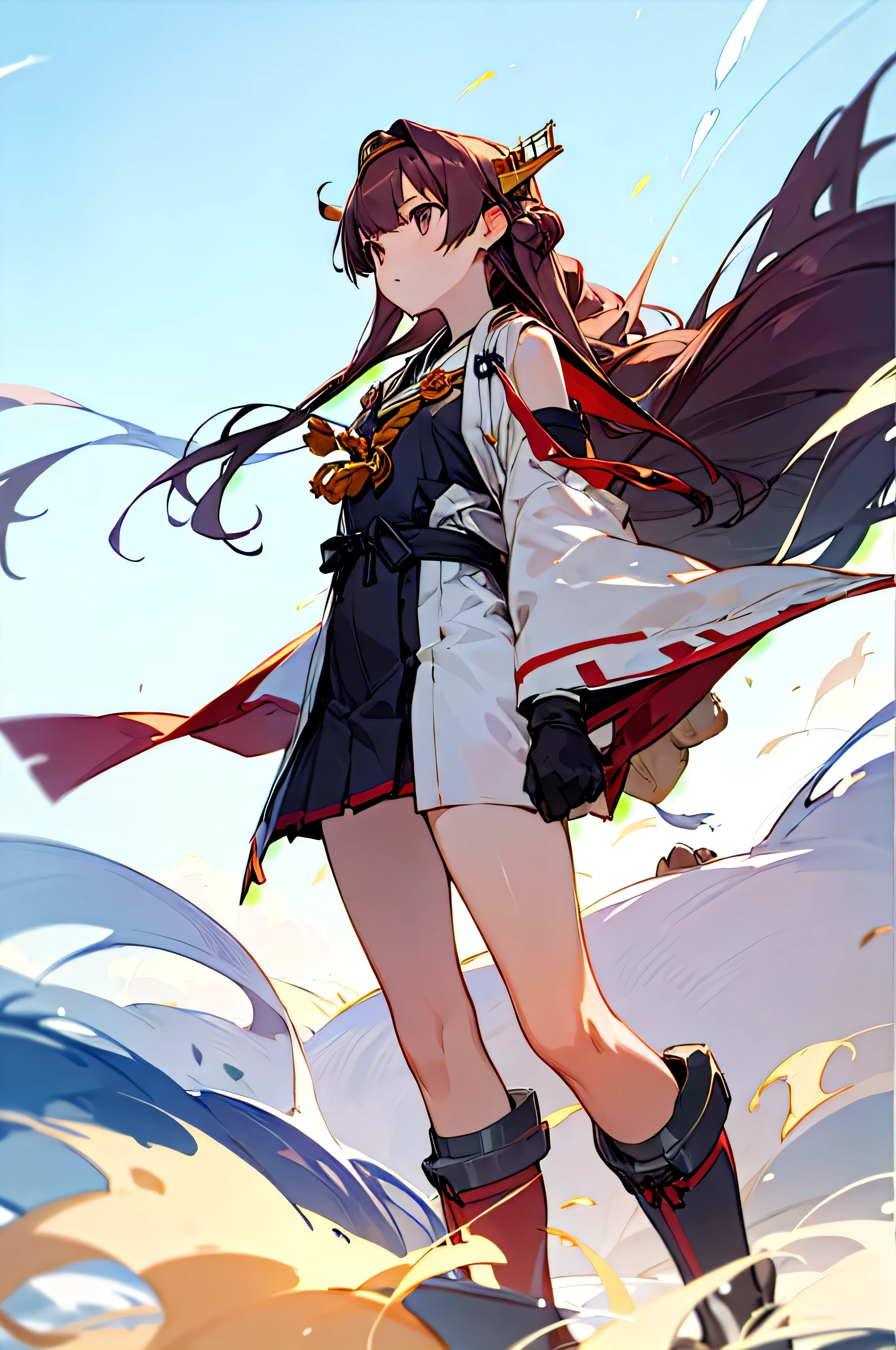 Anime girl with long hair and a cape on walking on a beach（kongou ...