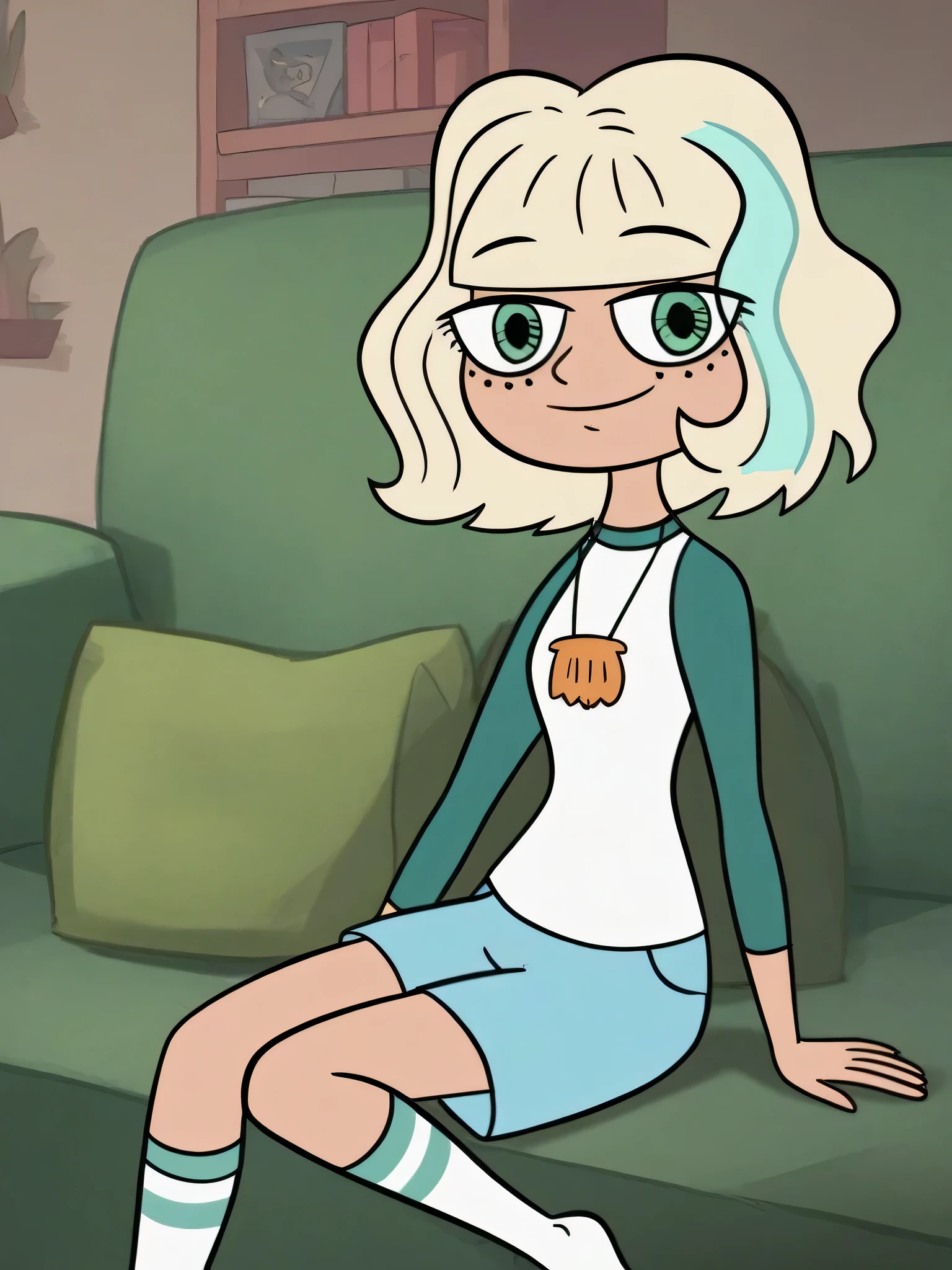 Cartoon girl sitting on a couch with a dog in her lap - SeaArt AI