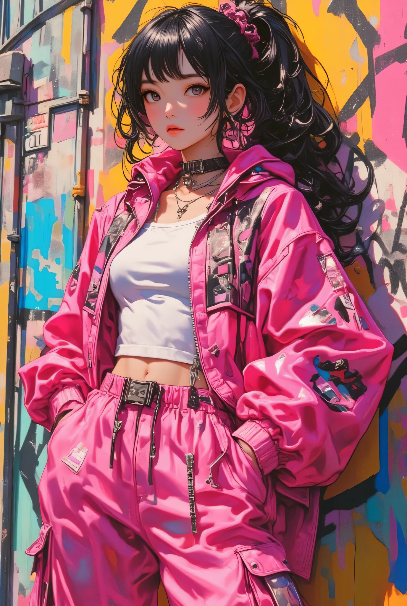 Beautiful kpop idol girl wearing a pink hip-hop outfit covered ...