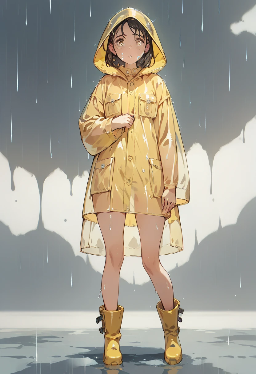 Pt、 see-through yellow raincoat, I'm hiding my face with a hood - SeaArt AI