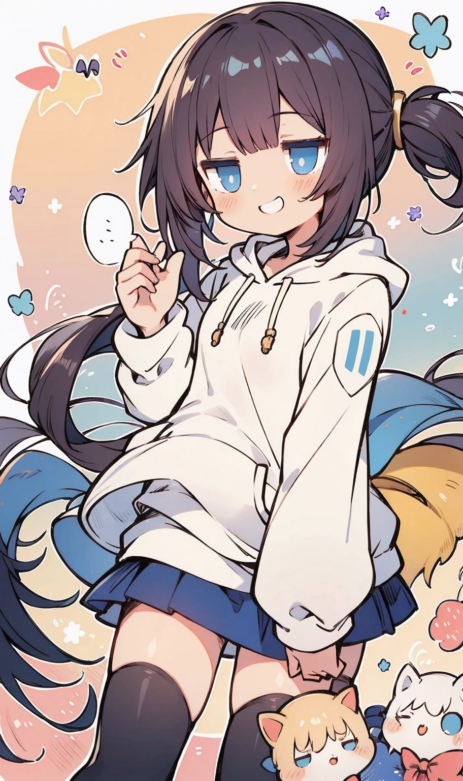 Jitome, one girl to rainbow、 dark-haired、 cute little 、 hoodie - SeaArt AI
