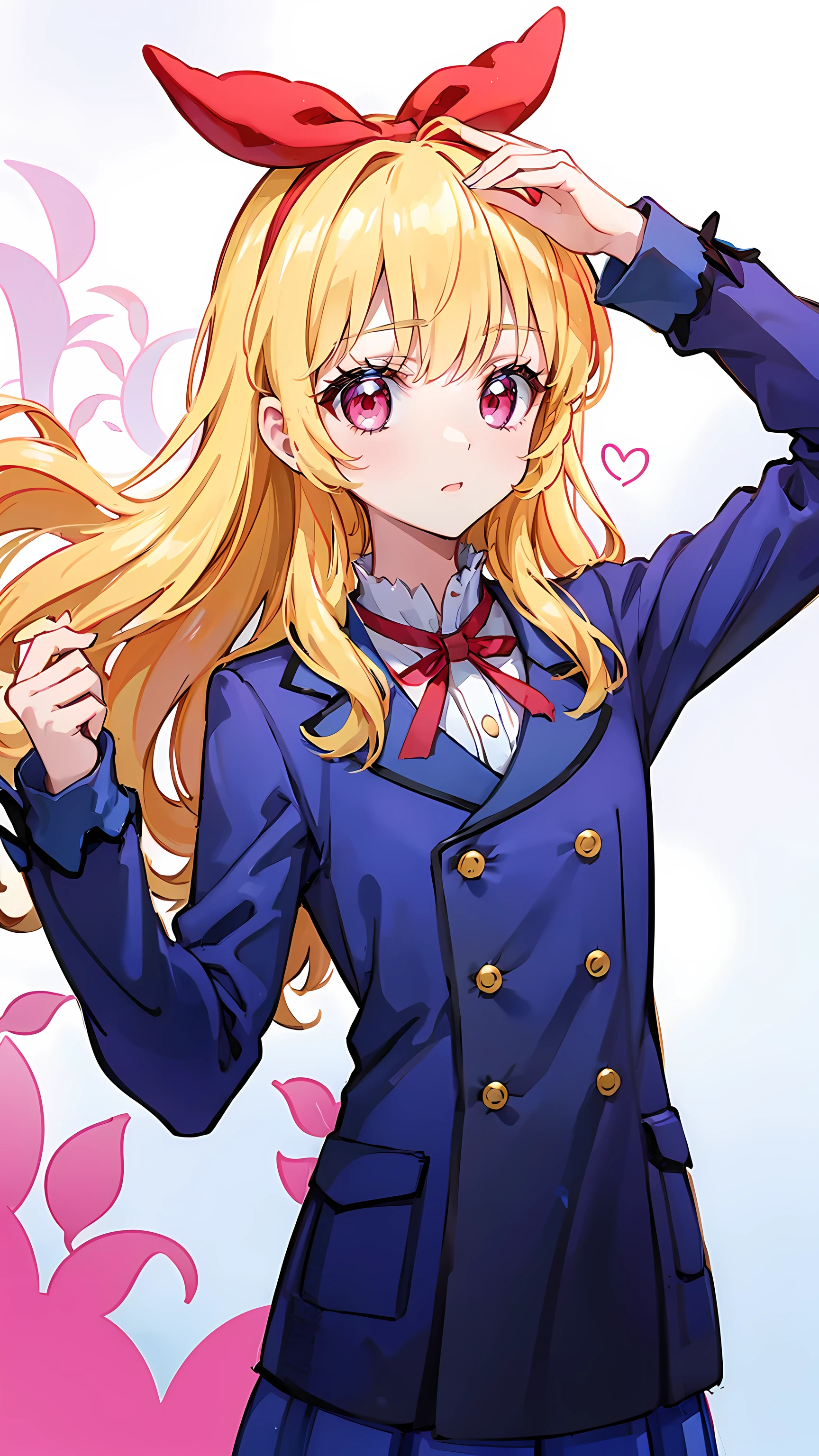 Anime girl with long blonde hair and blue jacket and red bow（hoshimiya ...