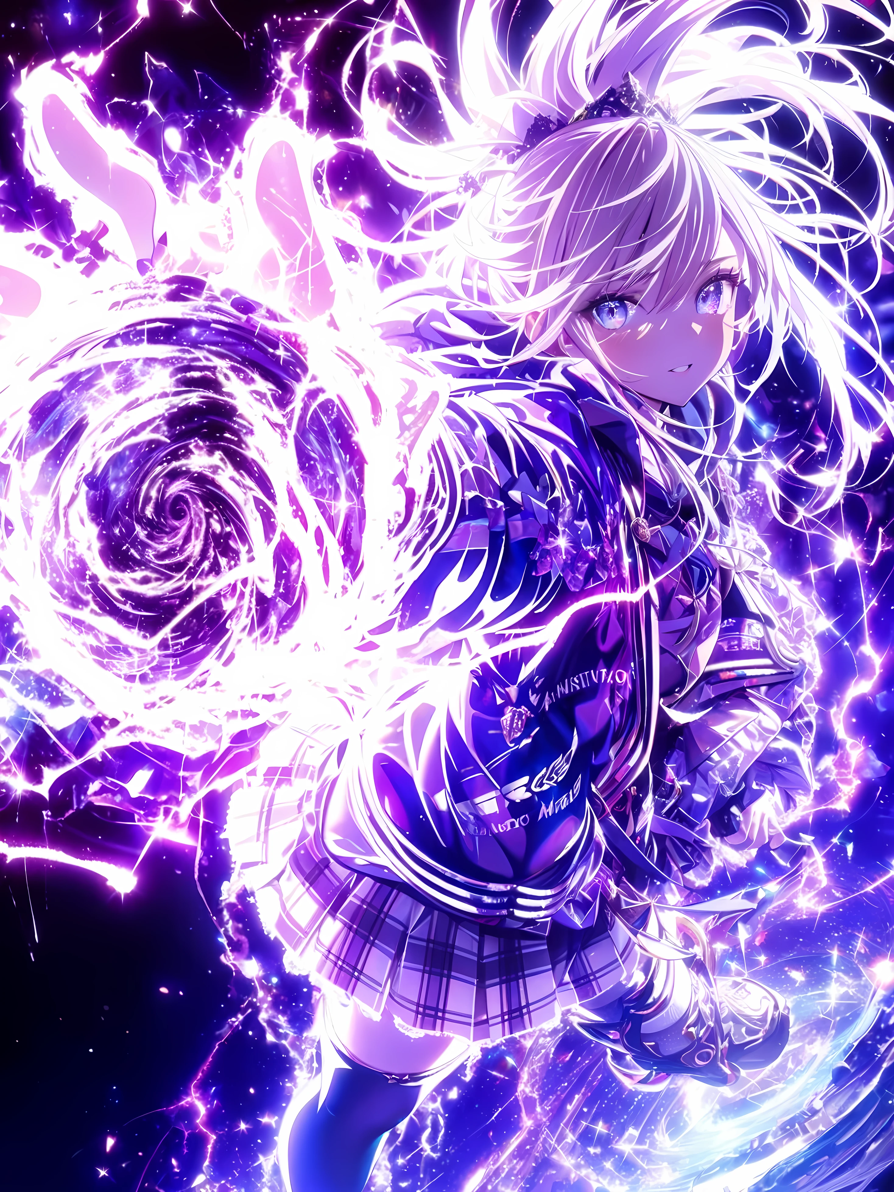 Anime girl with white hair and purple dress holding a purple ball ...