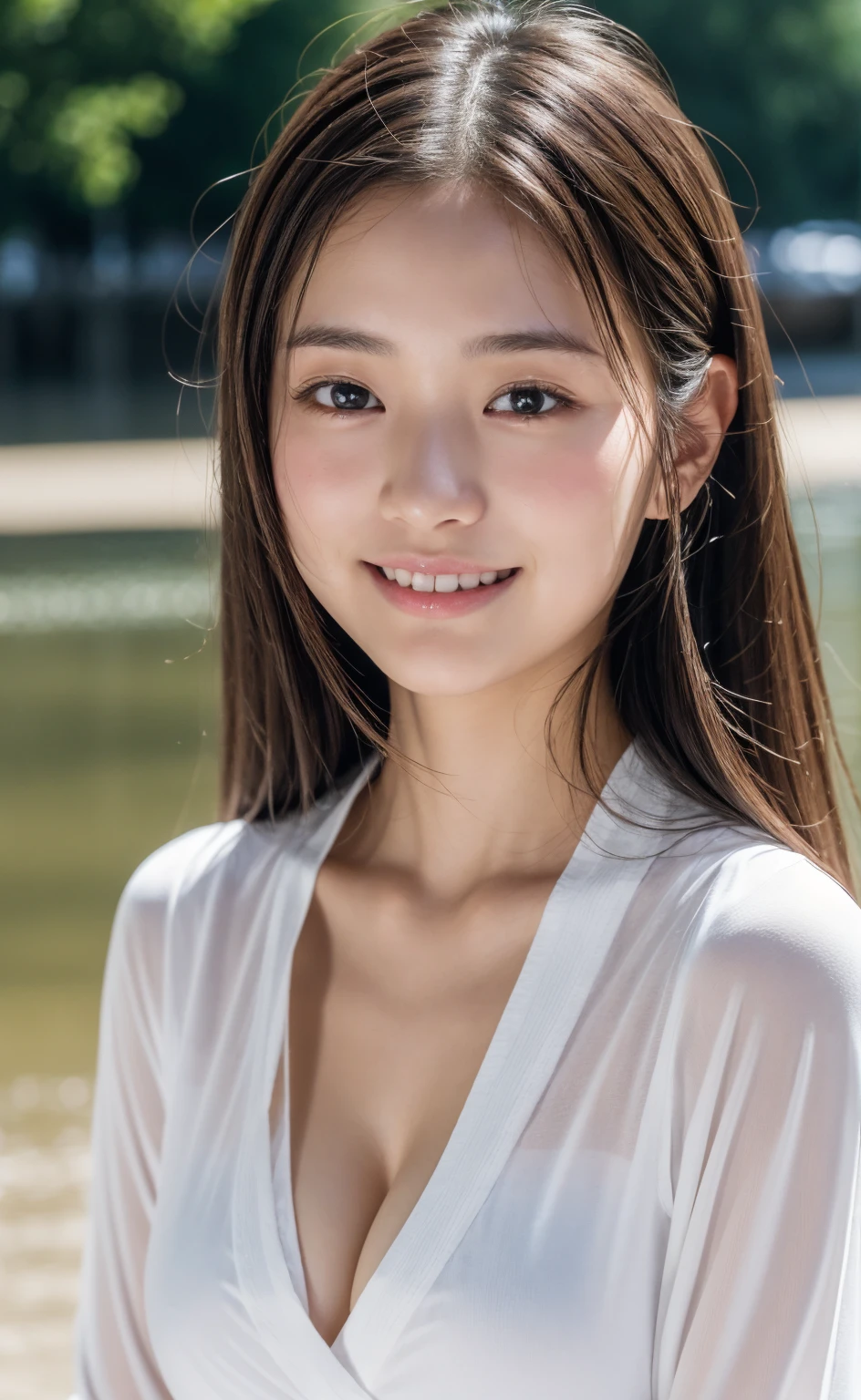 （8k、実写、高解像度の写真:1.2、 最高品質:1.2、傑作:1.2、 ベストコンポジション:1.2),(川沿い :1.1、フロント照明:1 ...