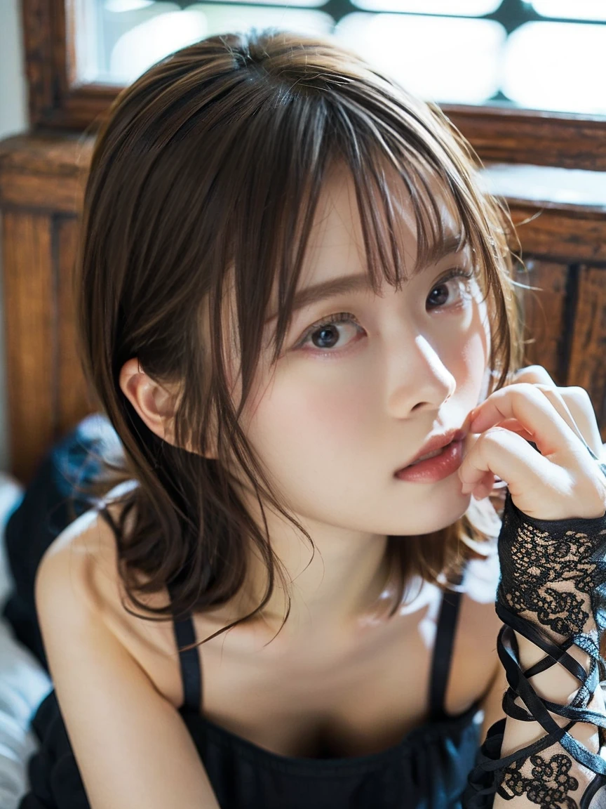 ( lace up bra with rich design Detailed Design ), Cute girl - SeaArt AI