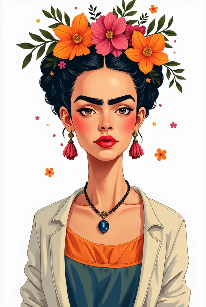 Illustration of Frida Kahlo wearing a flower crown and dressed in ...