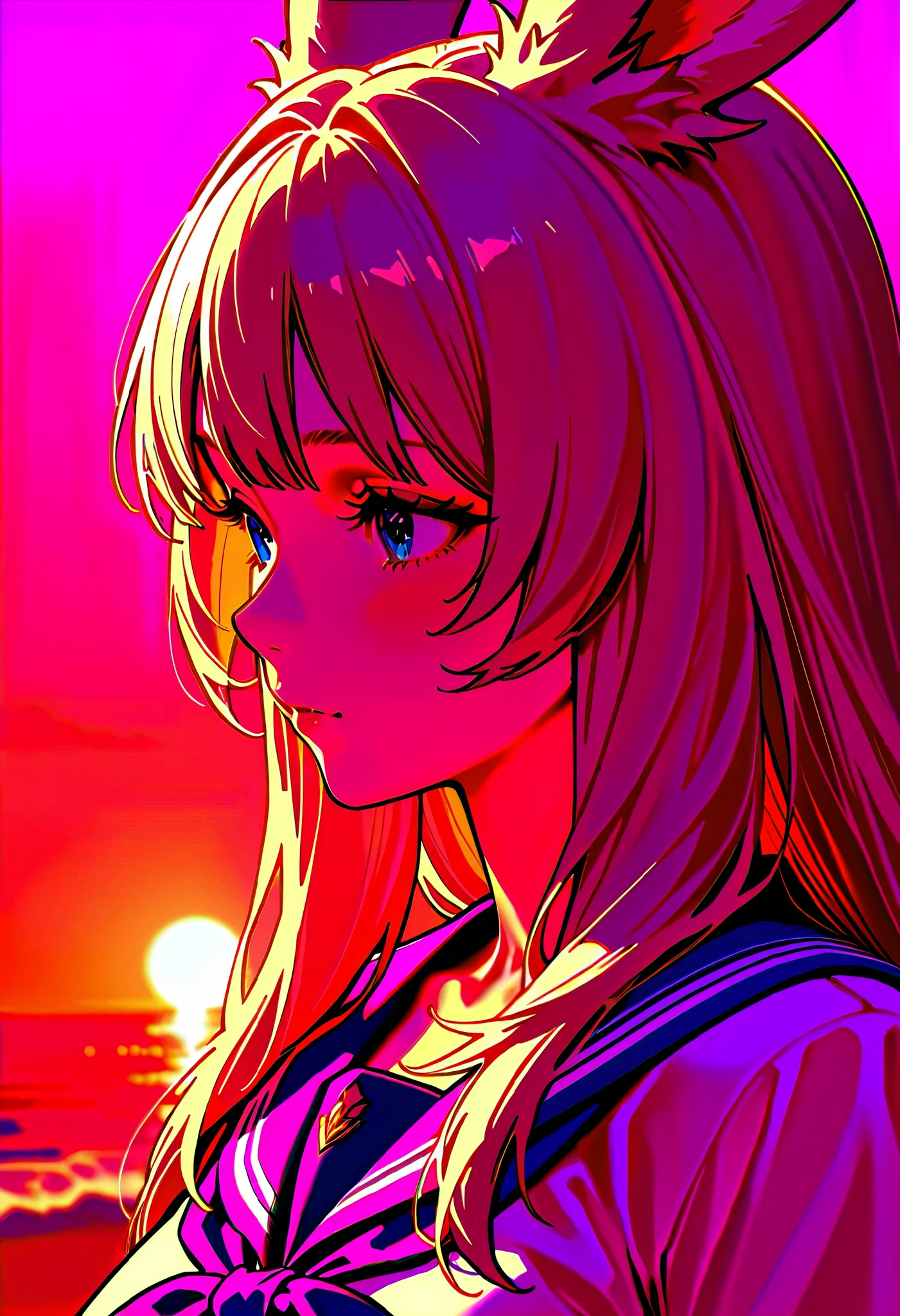 Anime girl with long hair and ears in a purple dress（warrior of light ...