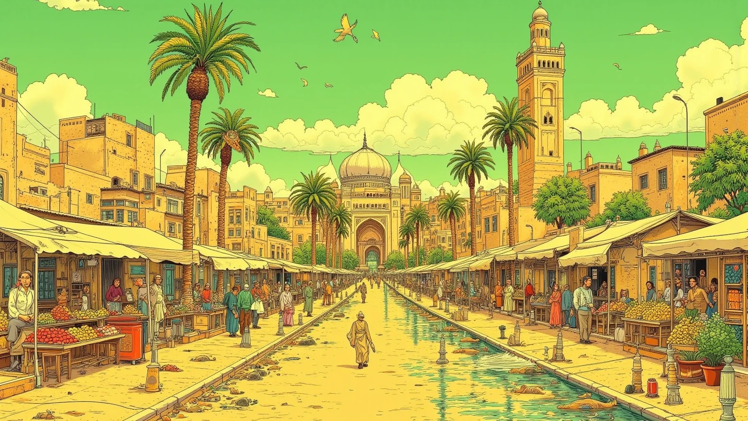 City of Aladdin " agrabah " Oases and Deserts , Street Vendors Drawn on ...