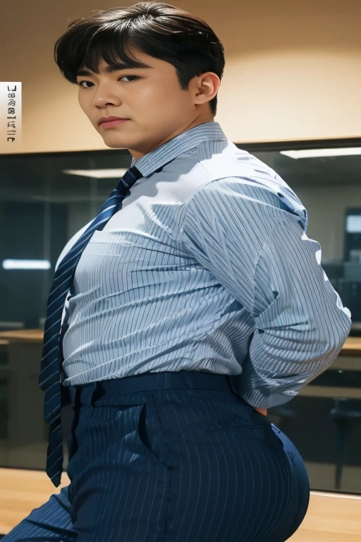 40-year-old boy ,Korean bulky male officer ,Wear navy blue police ...
