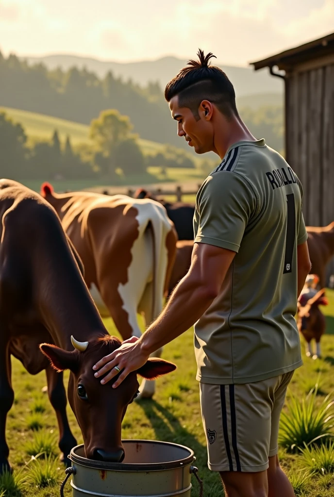Cristiano Ronaldo cuddling and giving water to the cow, And then he ...