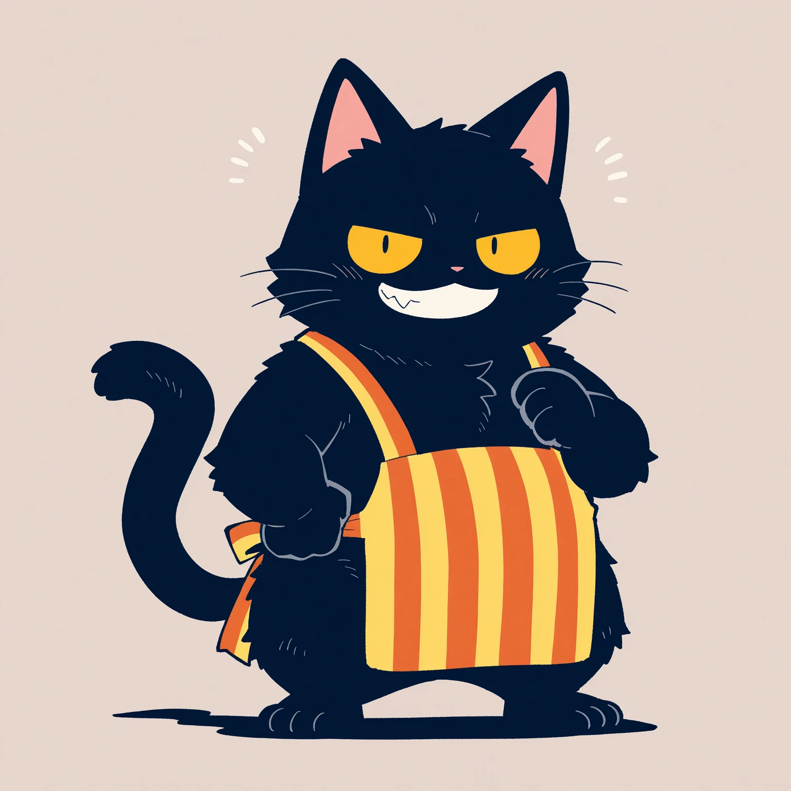 1boy, solo, black fur, fat cat boy, full body, furry, yellow eyes ...