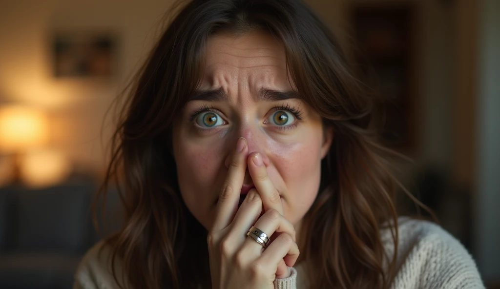 A young woman Expression of shock and despair is in the spotlight ...
