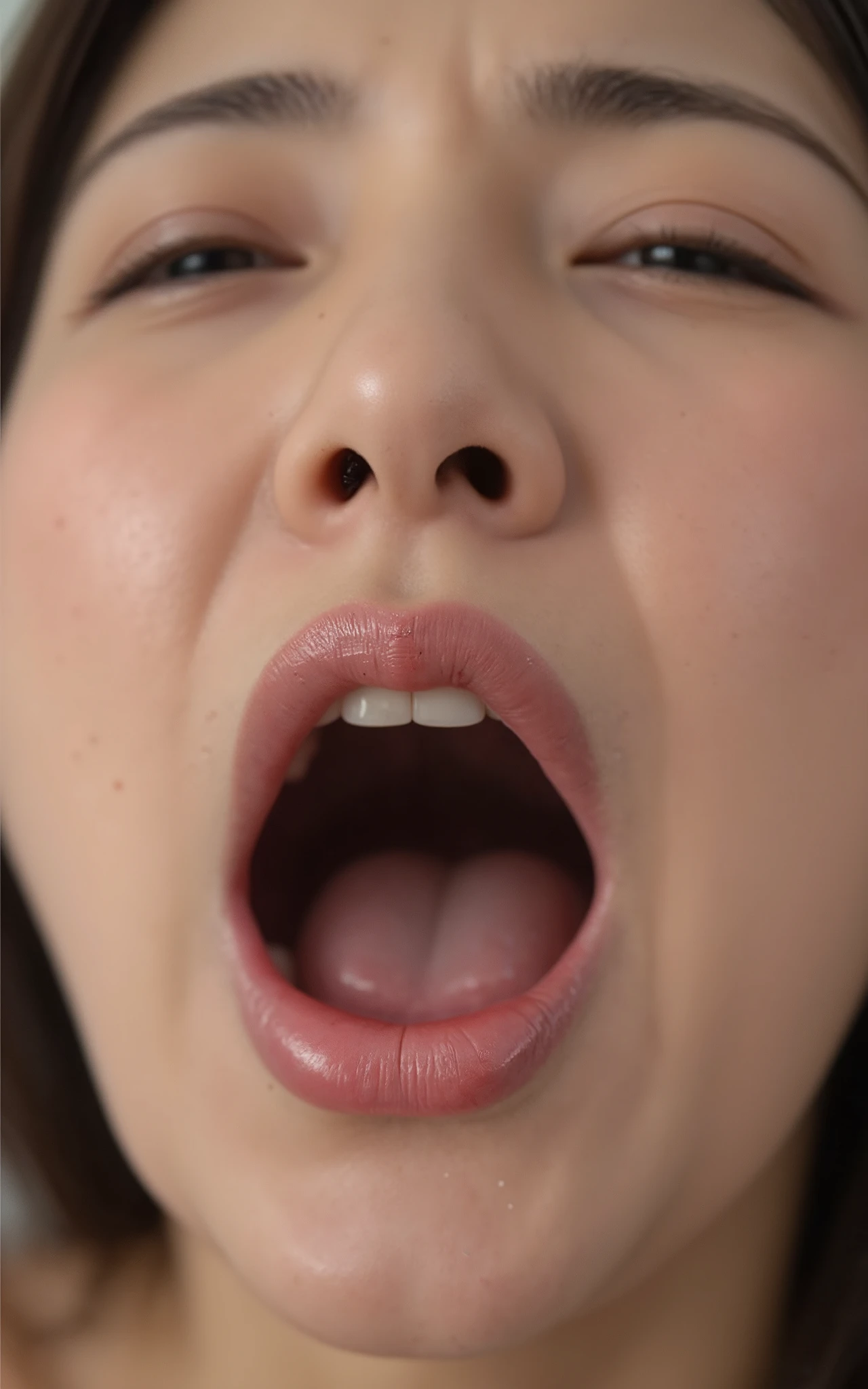 Arafed woman with open mouth and tongue showing tongue - SeaArt AI