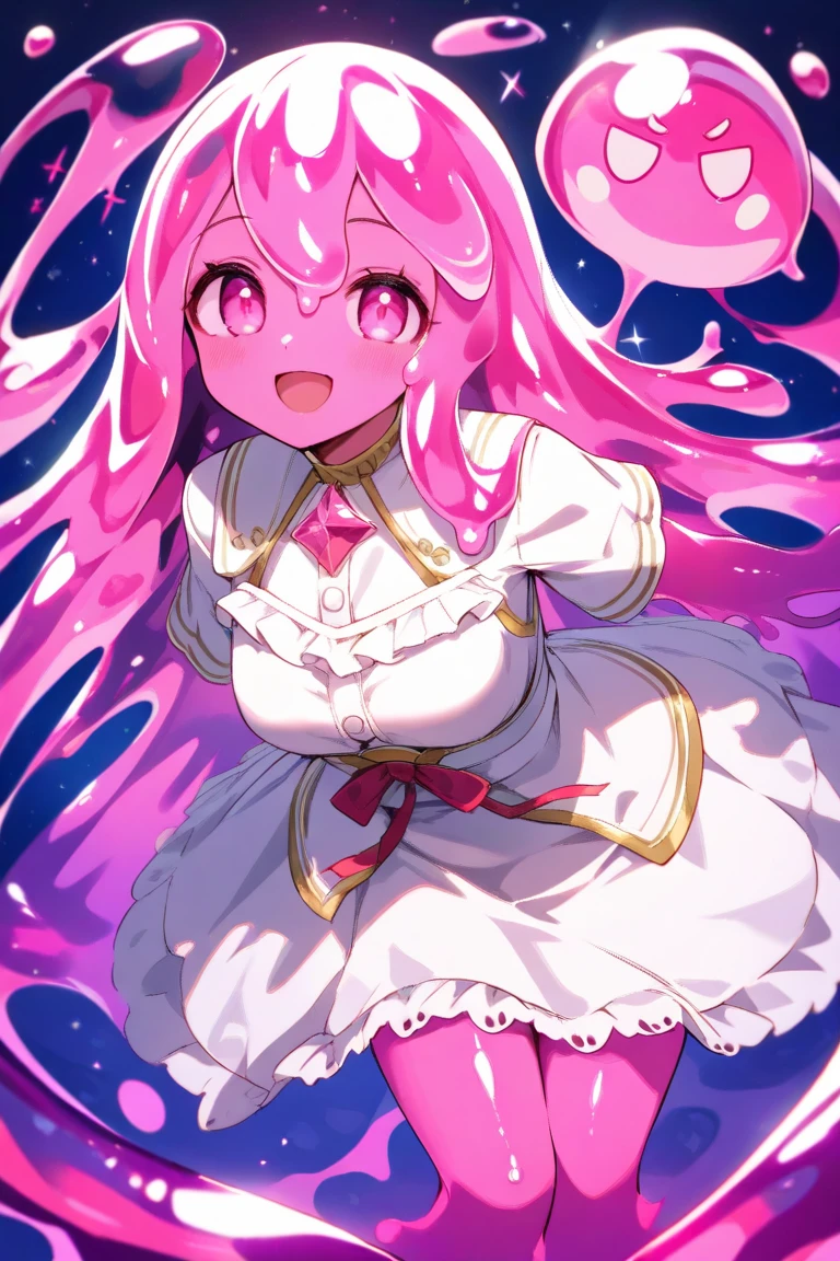 Masterpiece, best quality, slime girl, 1girl, smile, dress, pink skin ...