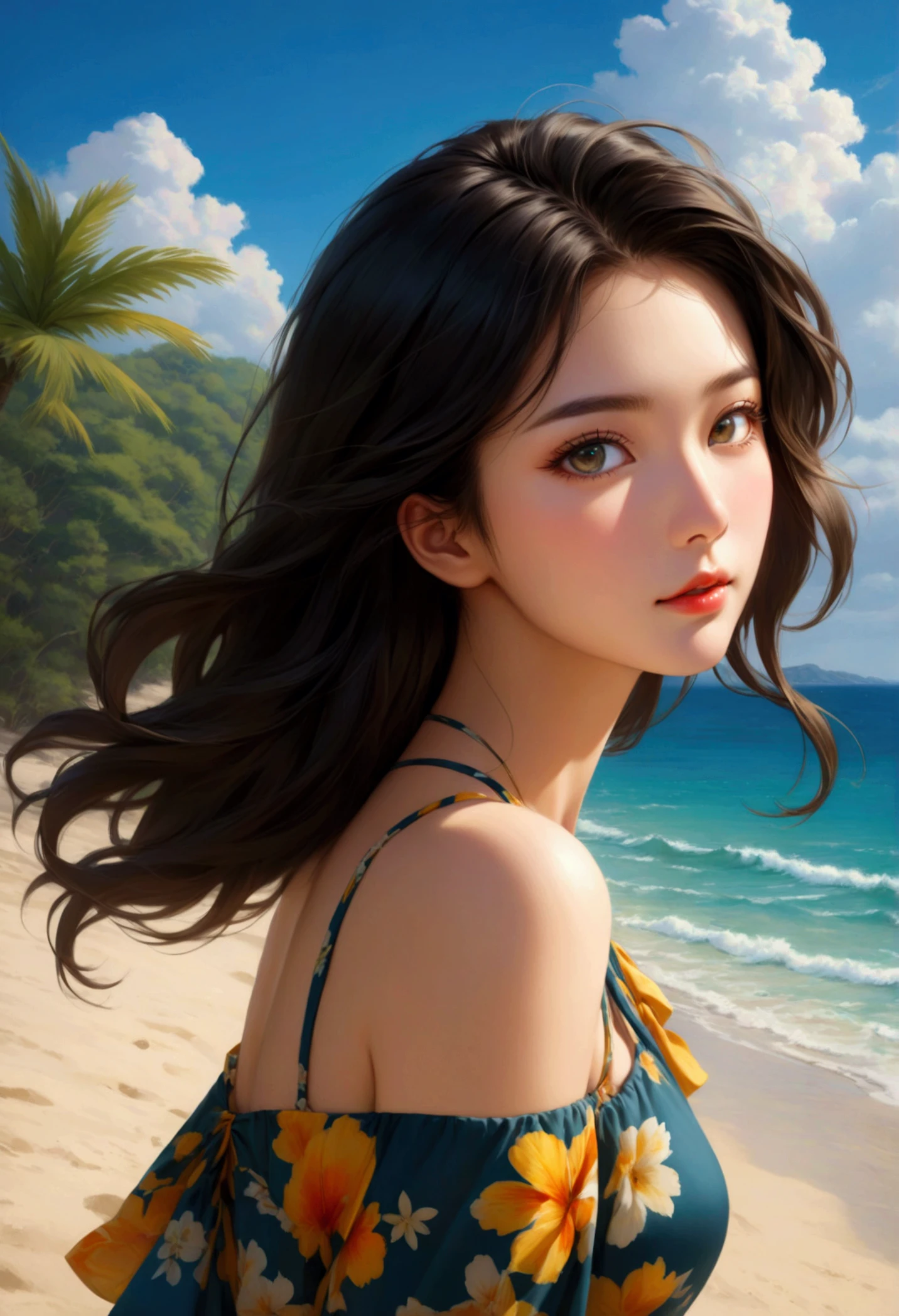 A medium-body shot focus on the beautiful face of young and charming ...