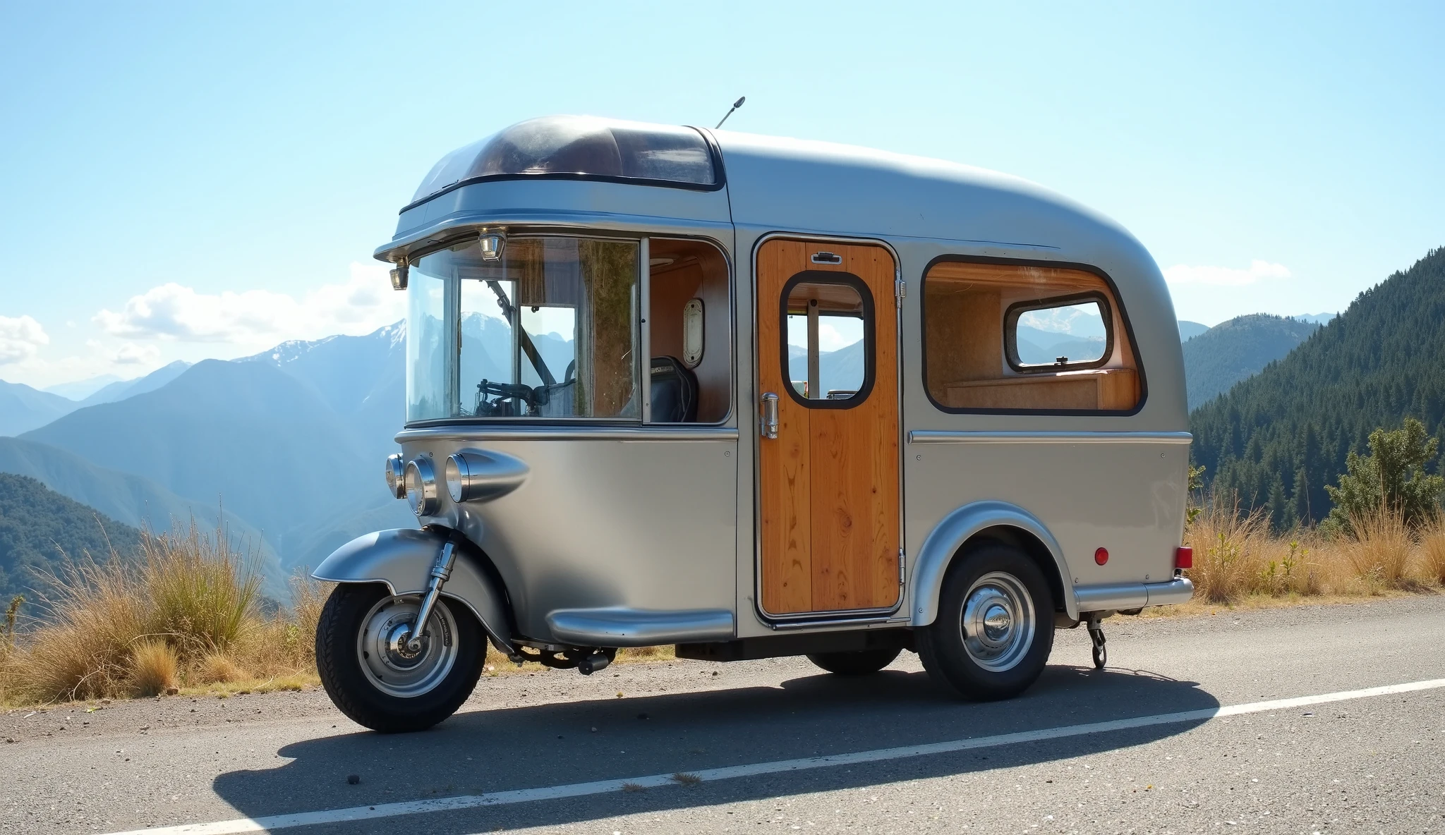 "A unique and compact camper built on a three-wheeled scooter - SeaArt AI