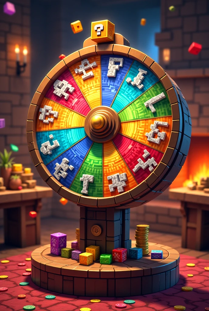 a standing prize wheel all colored in the pixelated style, inspirado no ...