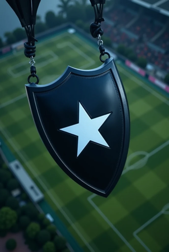 Classic black soccer shield with a white star in the center descending ...