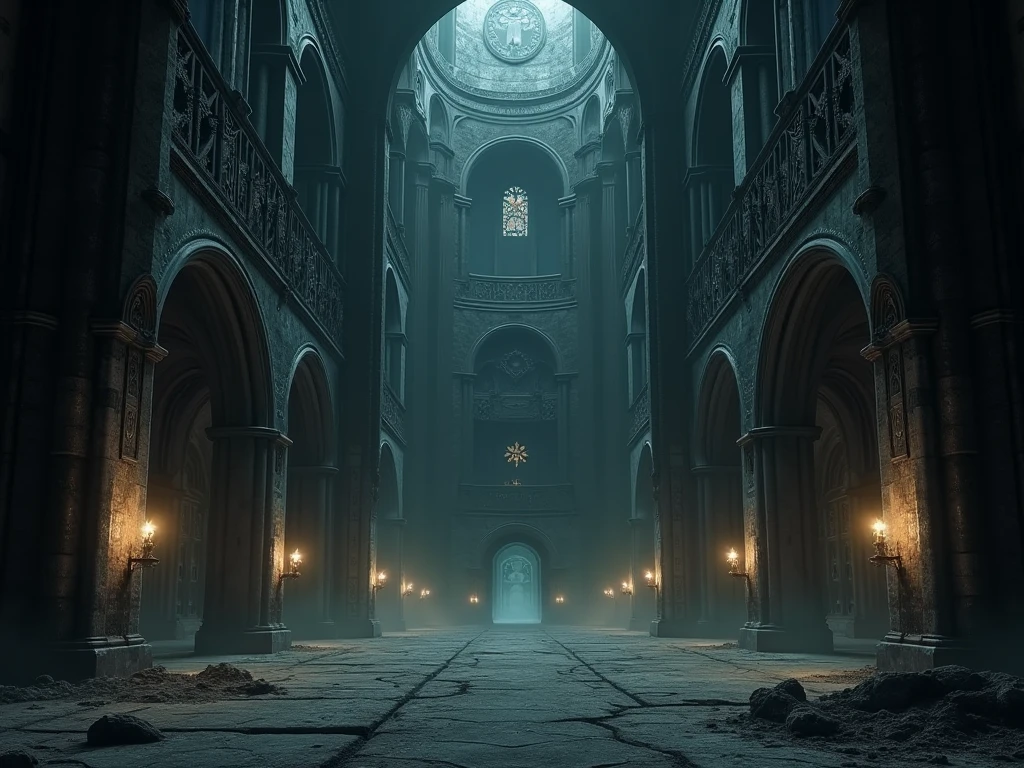 Huge fantasy necromantic wizard tower interior hall, black walls ...