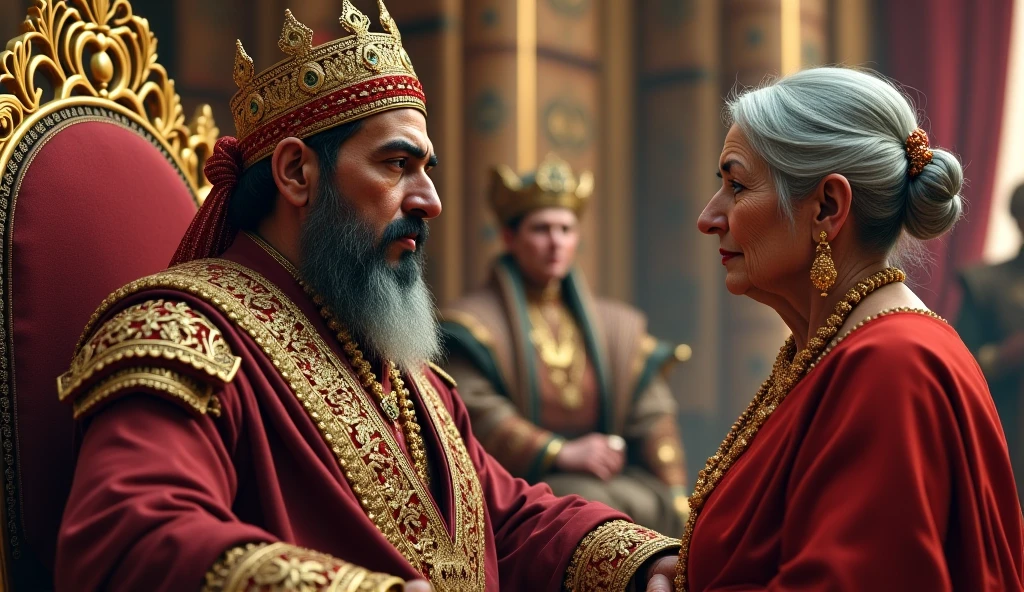 Create a hyper realistic image a Royal Muslim king sitting on the ...